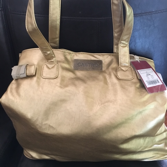 Castro-Israel | Bags | Imported Gold Tote Satchel W Inside Zipper ...